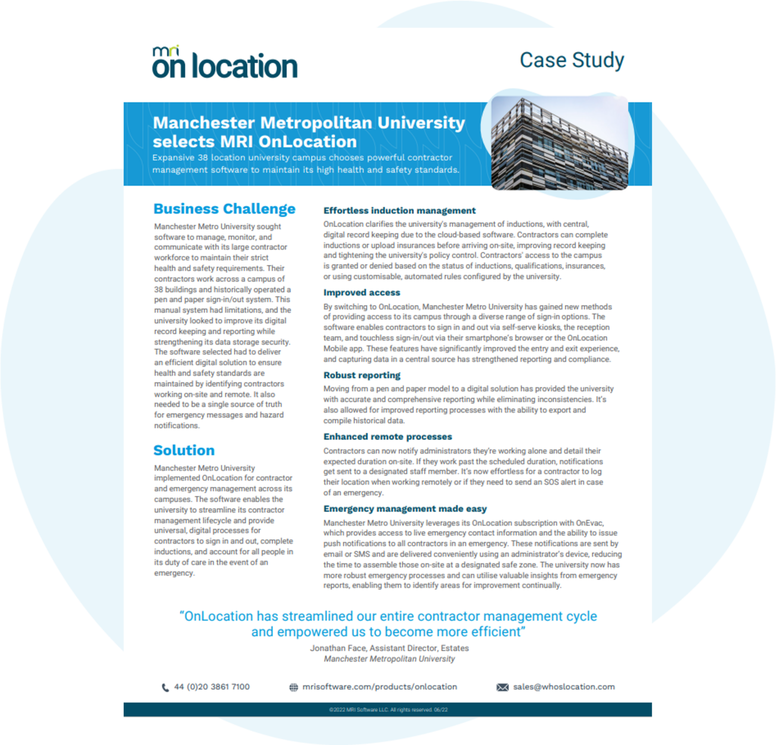 Manchester Metropolitan University selects MRI OnLocation